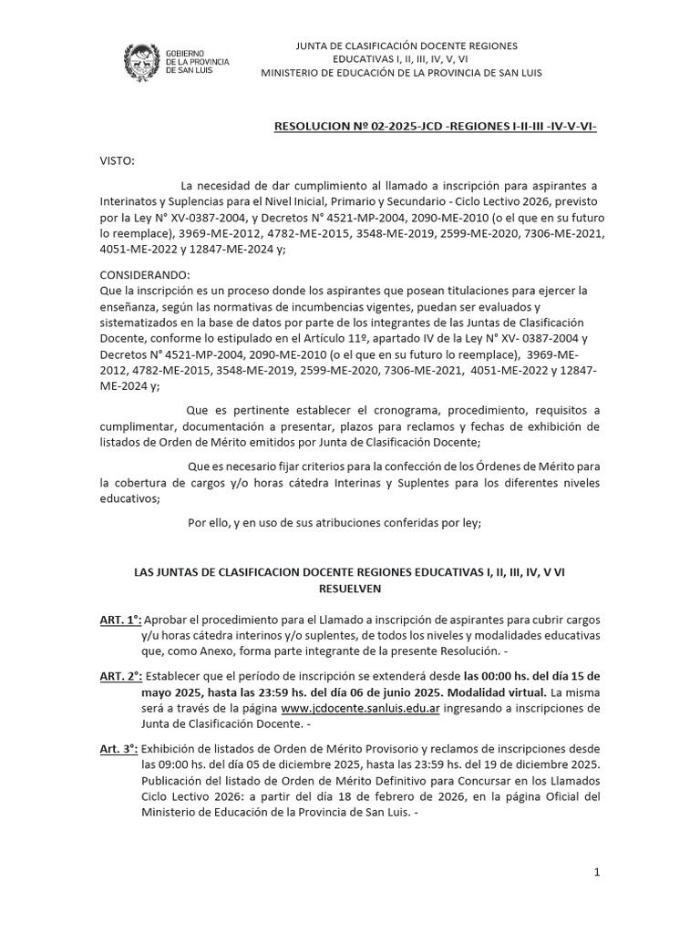 Res 02 JCD I-II-III-IV y Vi-2025 - Ciclo 2026-1 | PDF