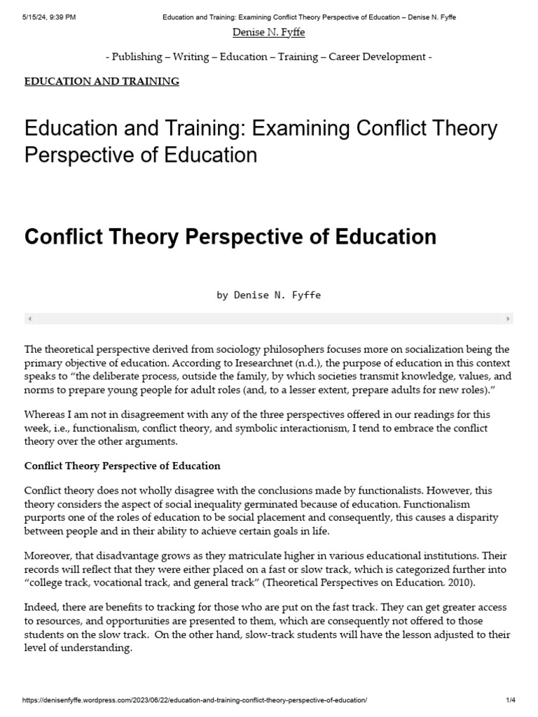 Education and Training - Examining Conflict Theory Perspective of ...