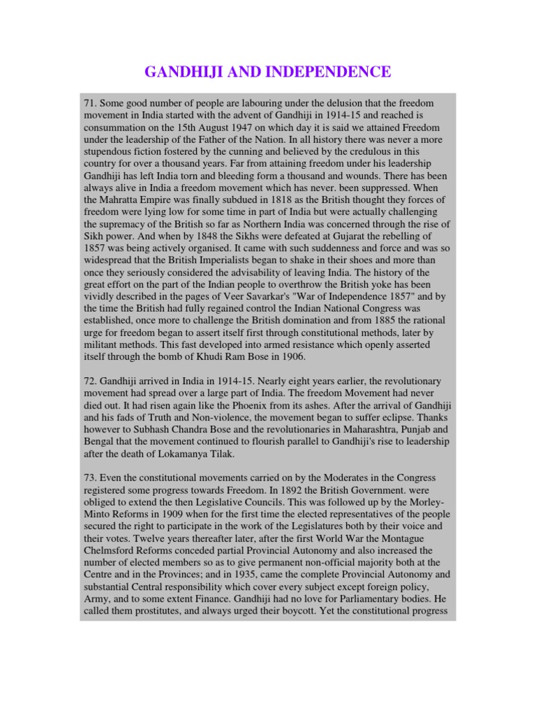 Gandhiji and Independence | PDF | Mahatma Gandhi | British Raj