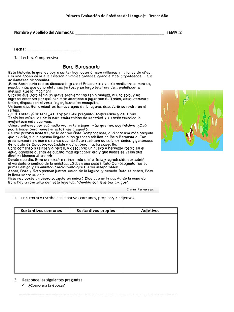 Evaluación de Prácticas Del Lenguaje 3ro Tema 2 | PDF