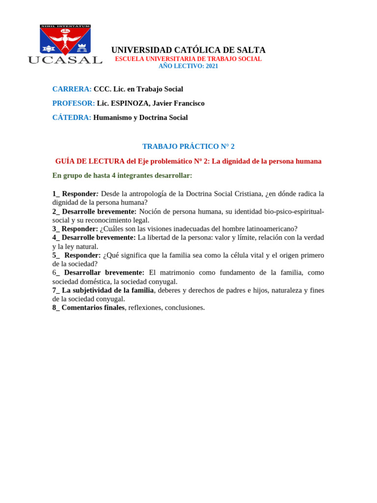 TP 2 - Eje Problemático2 - La Dignidad de La Persona Humana | PDF