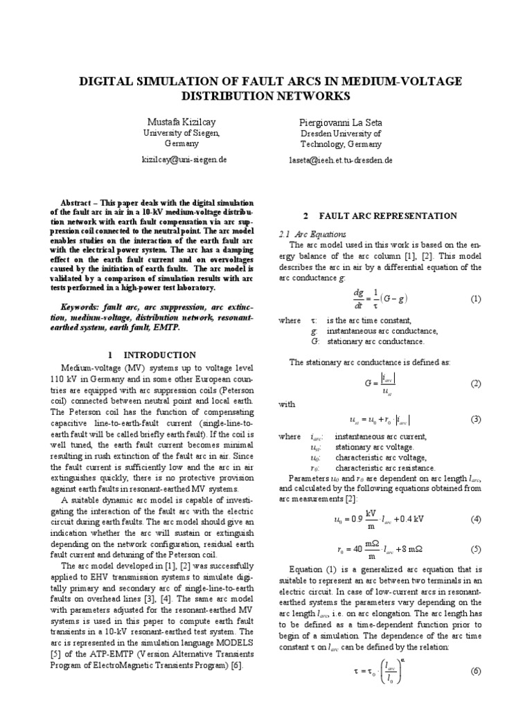 Digital Simulation of Fault Arcs in MV Networks | PDF | Electric Arc ...