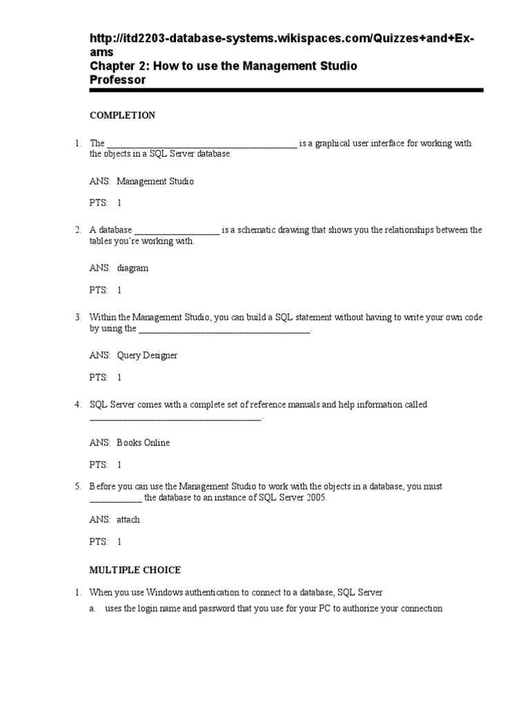 SQL Quiz 1 | PDF | Sql | Databases
