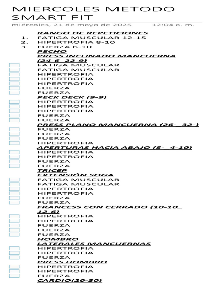 Miercoles Metodo Smart Fit | PDF