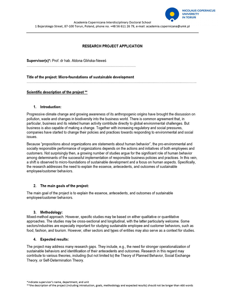 1. Research project application | PDF | Methodology | Behavior
