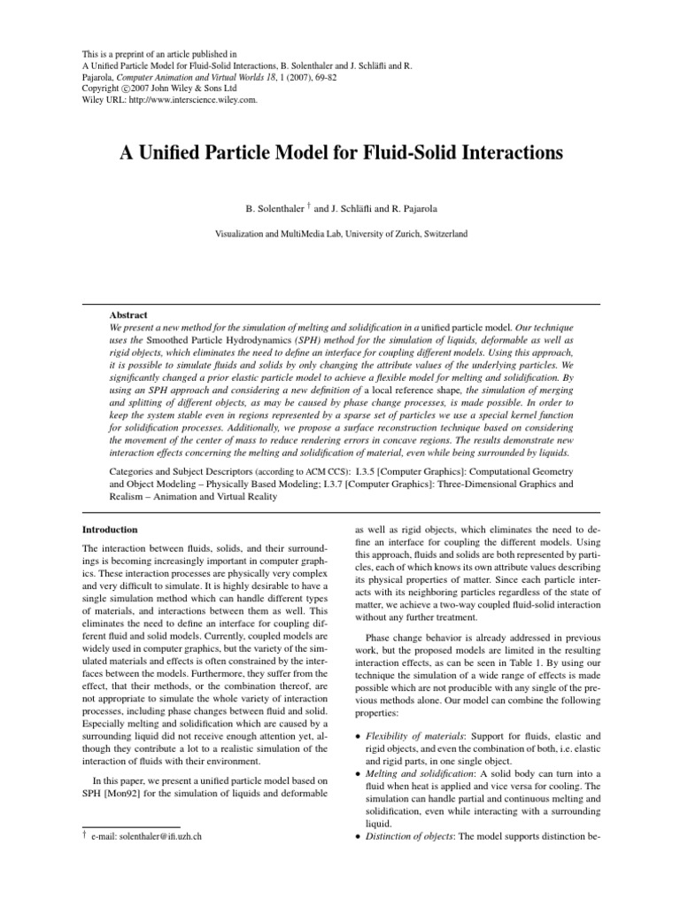 A Unified Particle Model For Fluid-Solid Interactions | PDF | Deformation (Engineering ...