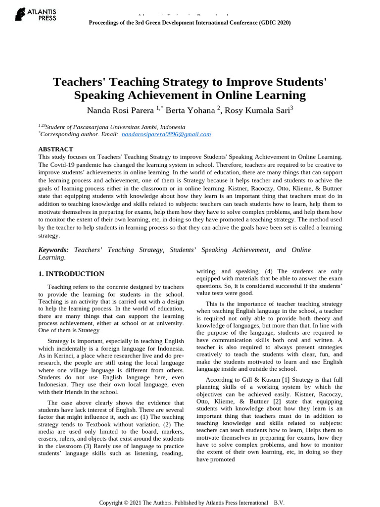 Strategies To Develop Speaking Skills | PDF | Teachers | Educational ...