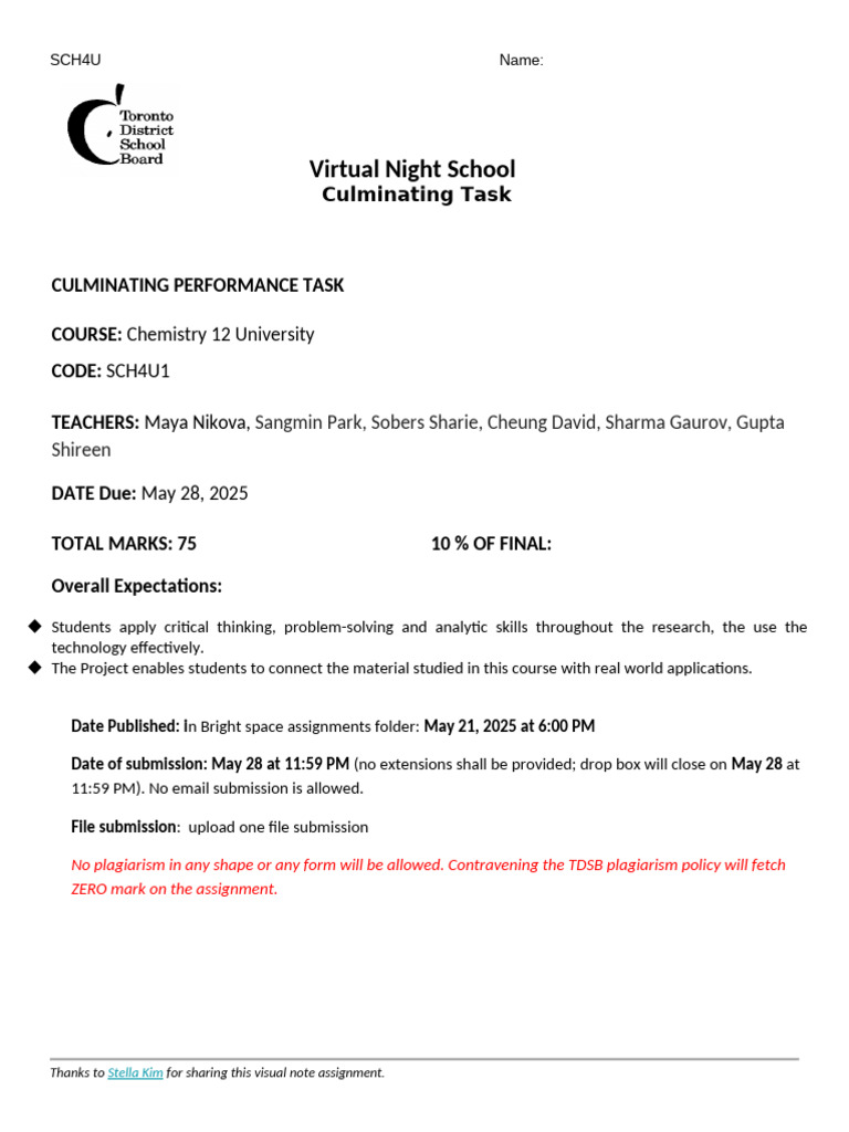 SCH4U Culminating Assignment | PDF | Turnitin
