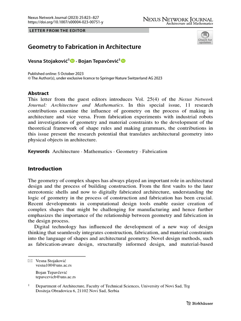 Geometry To Fabrication in Architectures | PDF | Pattern | Geometry