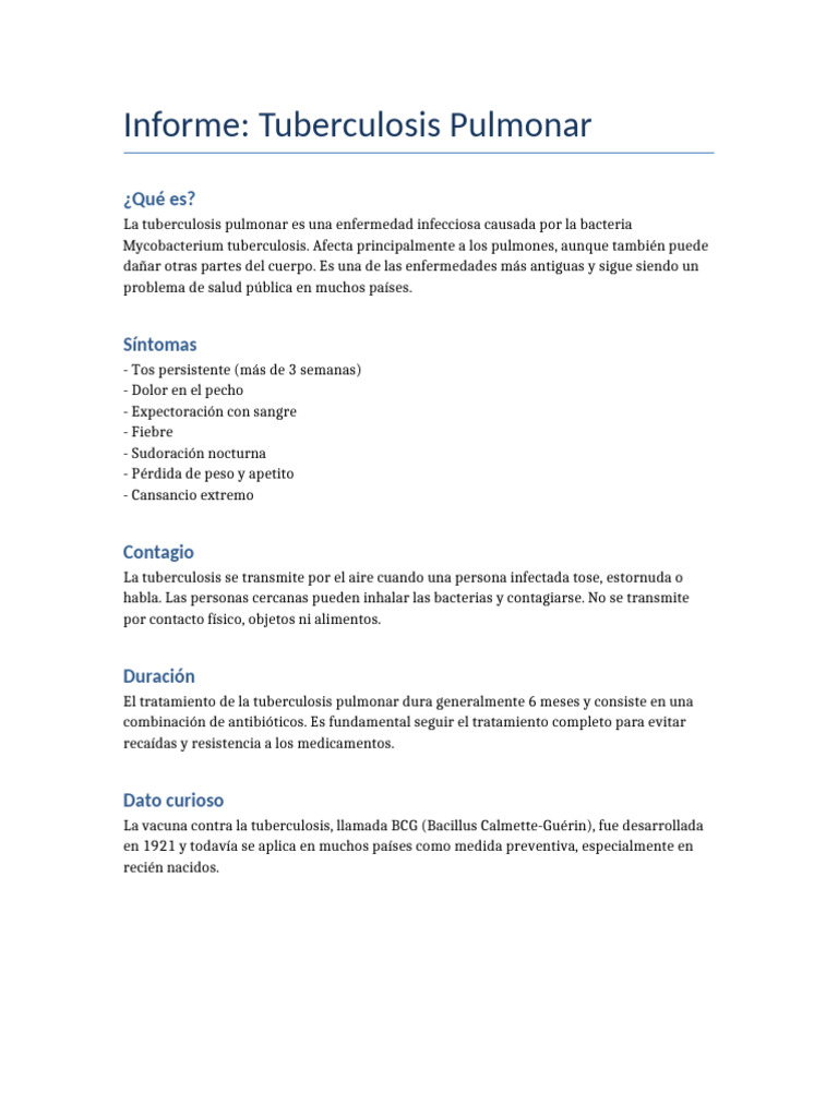 Informe Tuberculosis Pulmonar | PDF