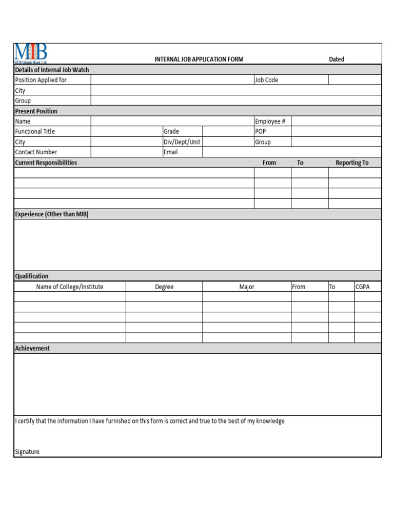 Internal Job Watch Application Form | PDF