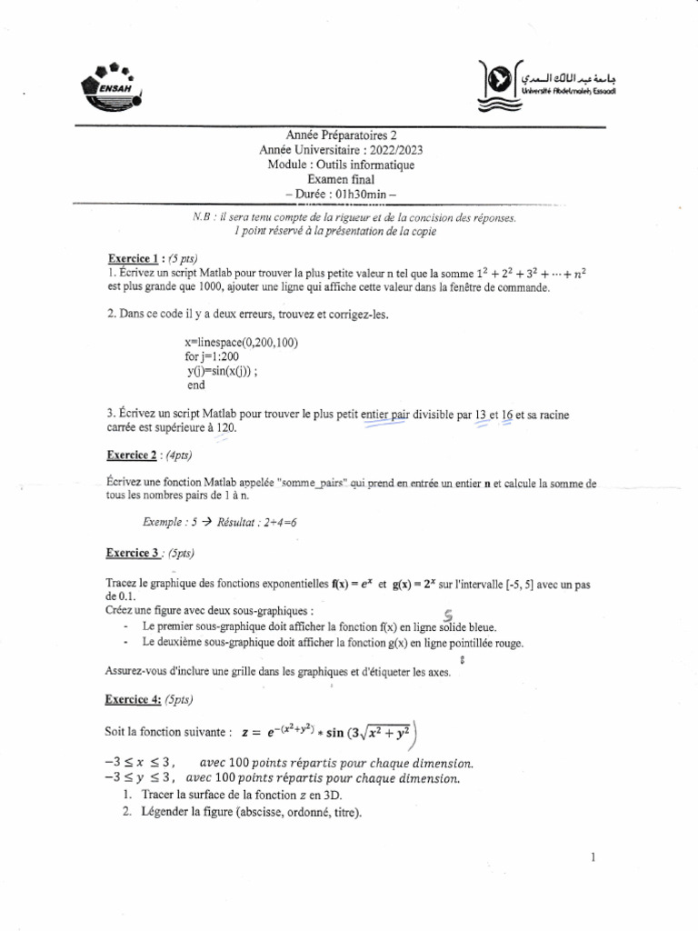 Examen Matlab 2022-2023 | PDF