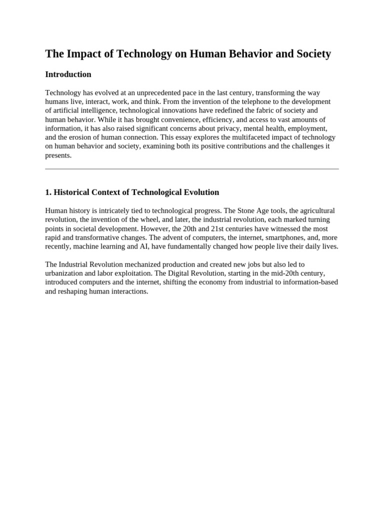 1 The Impact of Technology On Human Behavior and Society | PDF