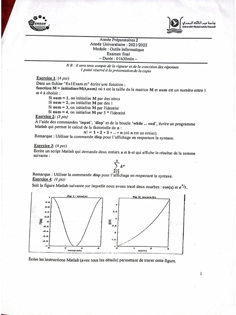 Examen Matlab 2021 - 2022 | PDF