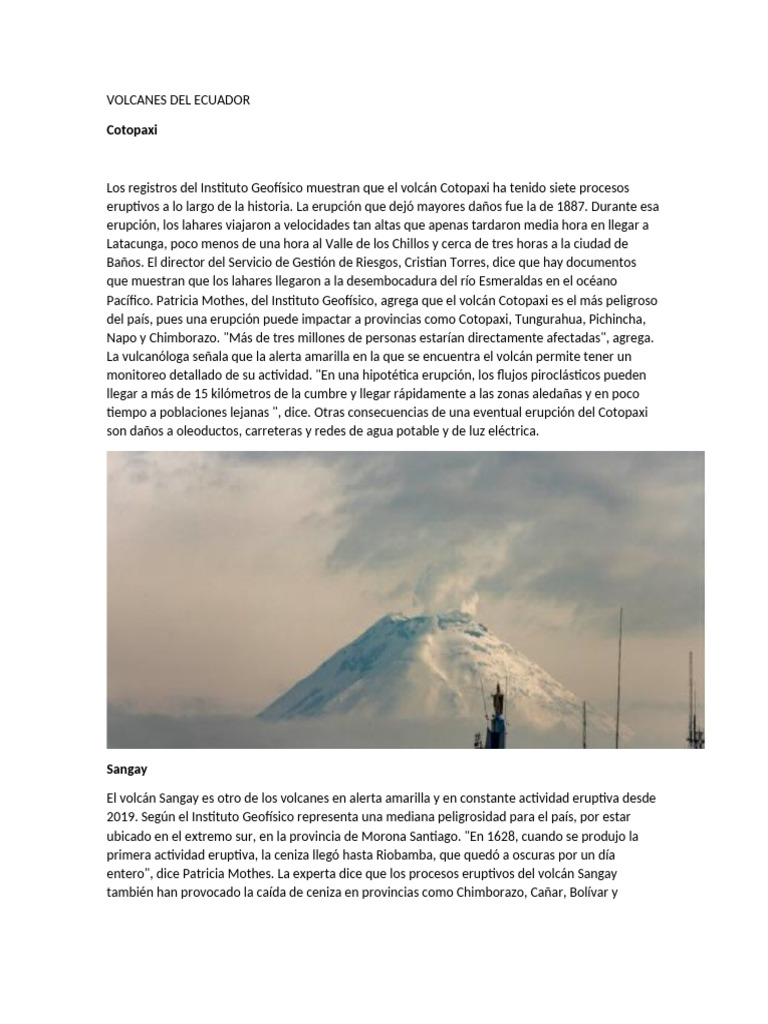 Volcanes Del Ecuador y Division | PDF | Volcán | Tipos de erupciones ...