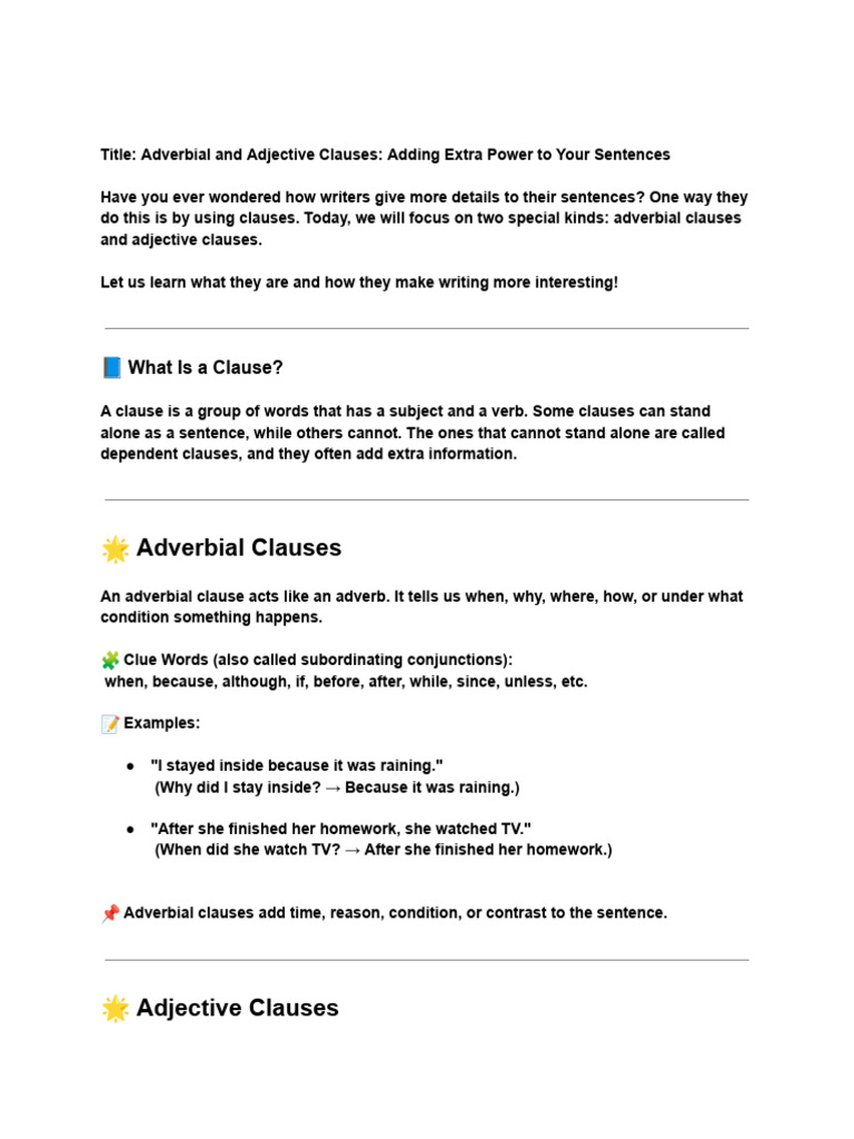 Adverbial and Adjective Clauses - Adding Extra Power To Your Sentences ...