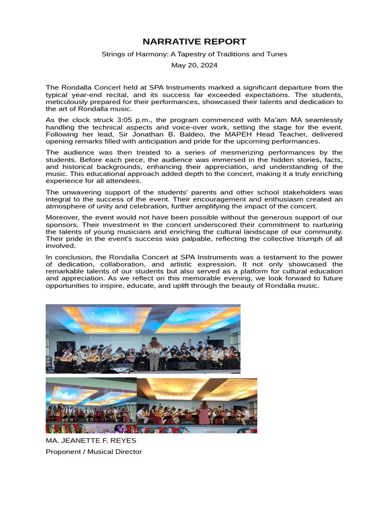 Narrative Report SPA Concert - Strings of Harmony | PDF