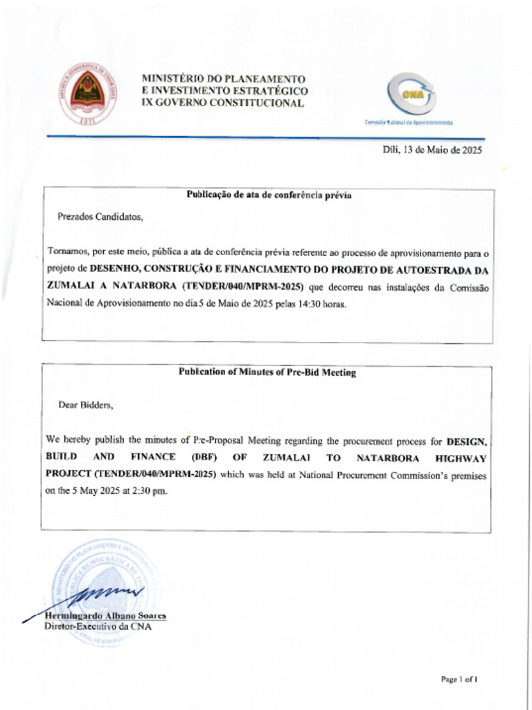 Publication of Minutes of Pre-Proposal Meeting, Slide Presentation ...