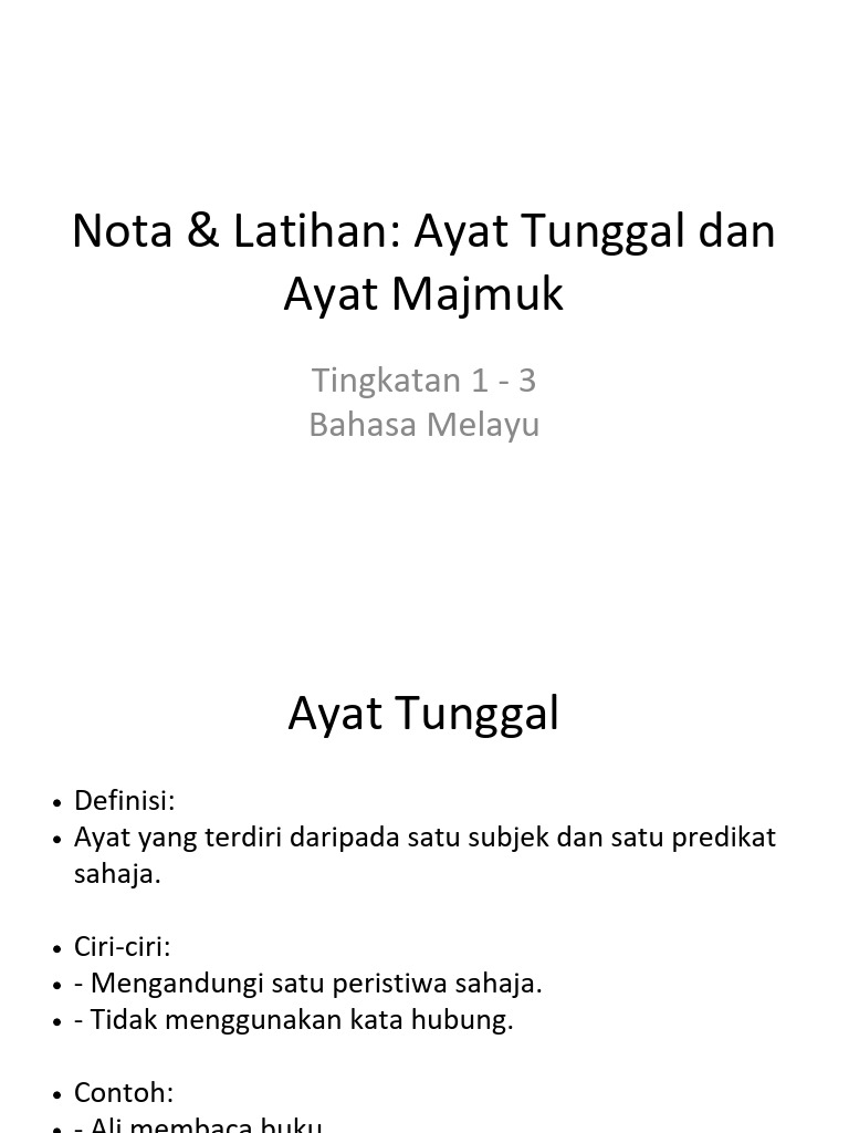 Nota Ayat Tunggal Dan Majmuk Tingkatan 1 3 PDF | PDF