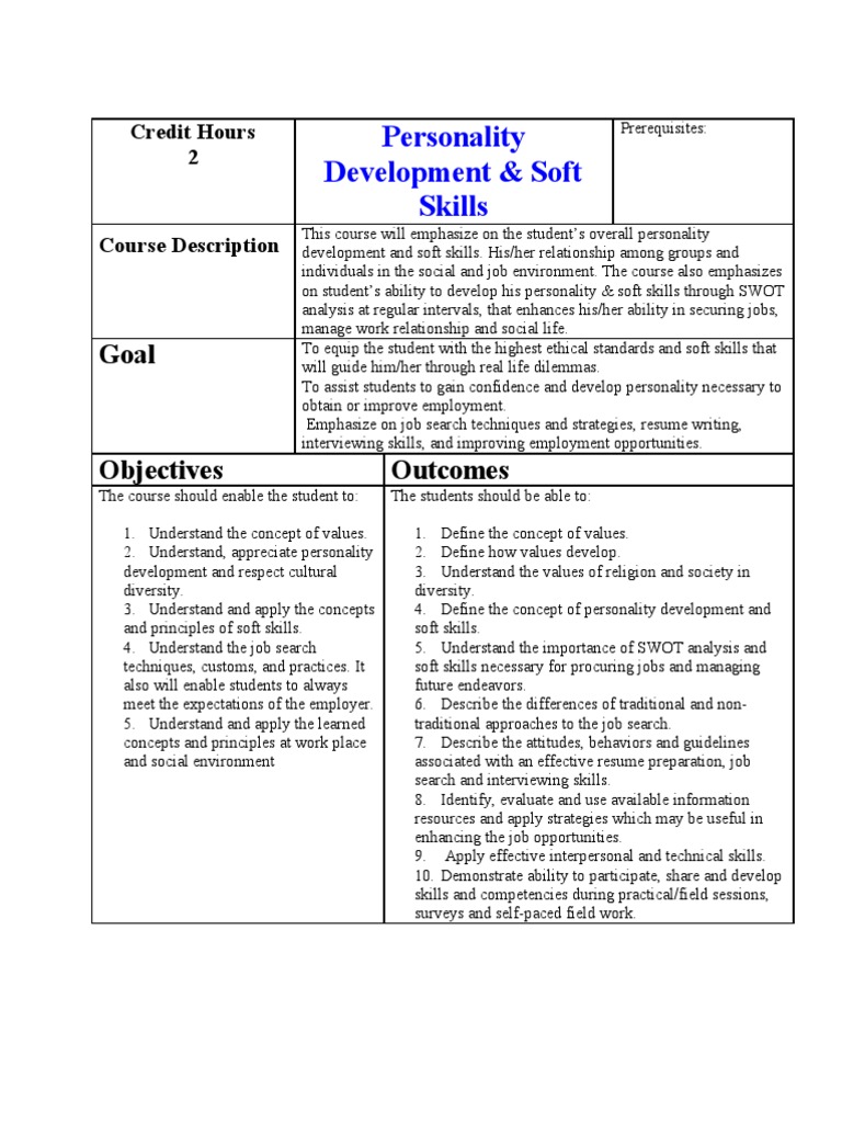 Personality Development & Soft Skills Course | PDF | Value (Ethics ...