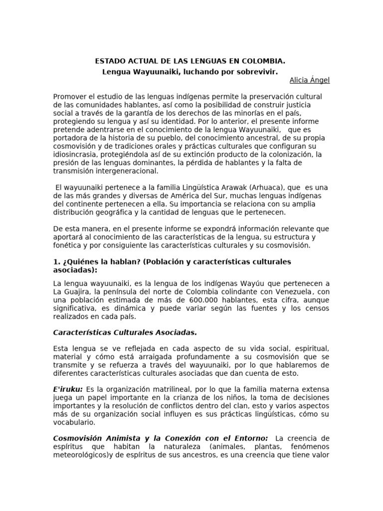 Estado Actual de Las Lenguas en Colombia | PDF | Vocal | Comunicación ...