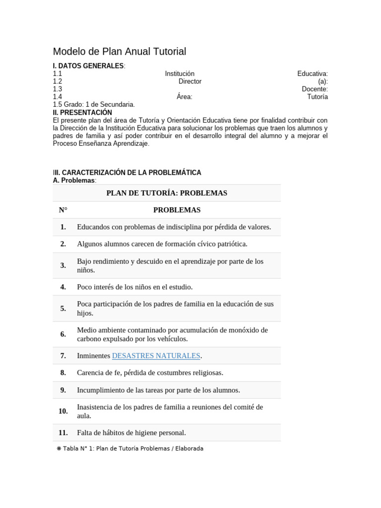 Modelo de Plan Anual Tutorial 2019 | PDF | Comprensión lectora | Enseñando