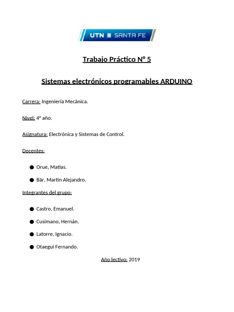 TP5 Electronica CORRECCION - Arduino | PDF | Electrónica | Sensor