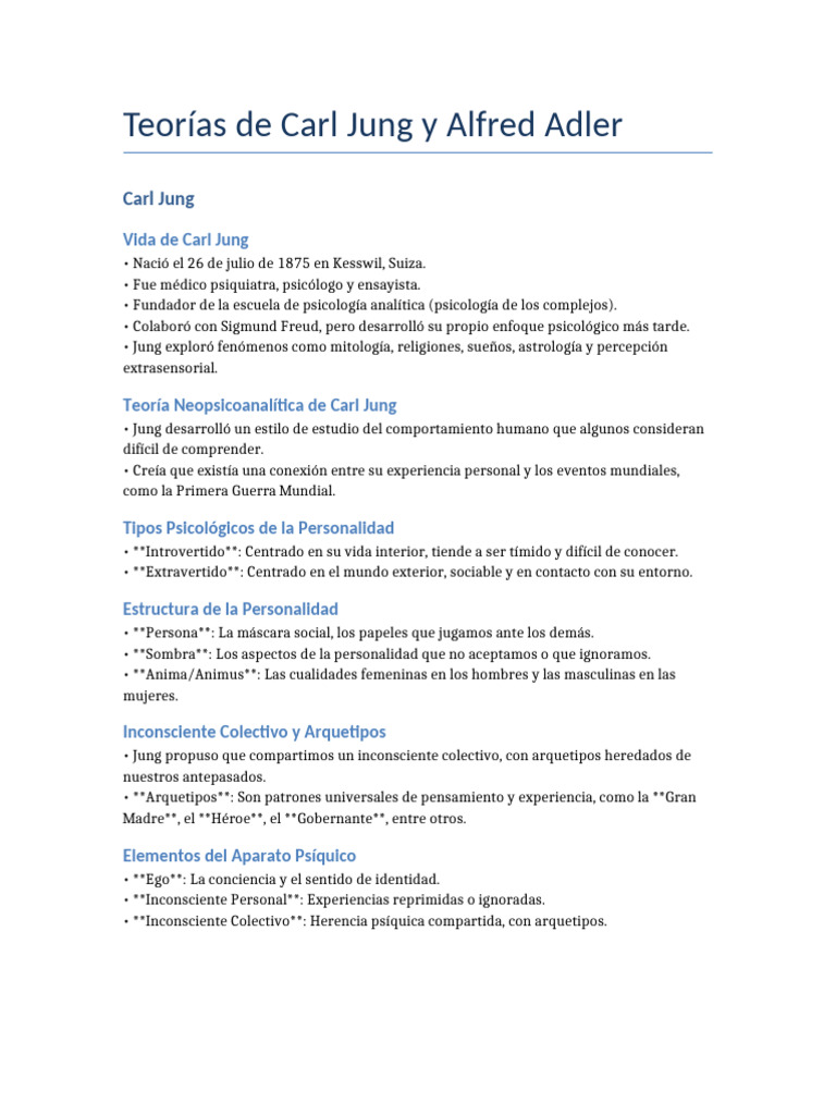 Teorias Carl Jung Alfred Adler | PDF | Carl Jung | Psicologia analitica
