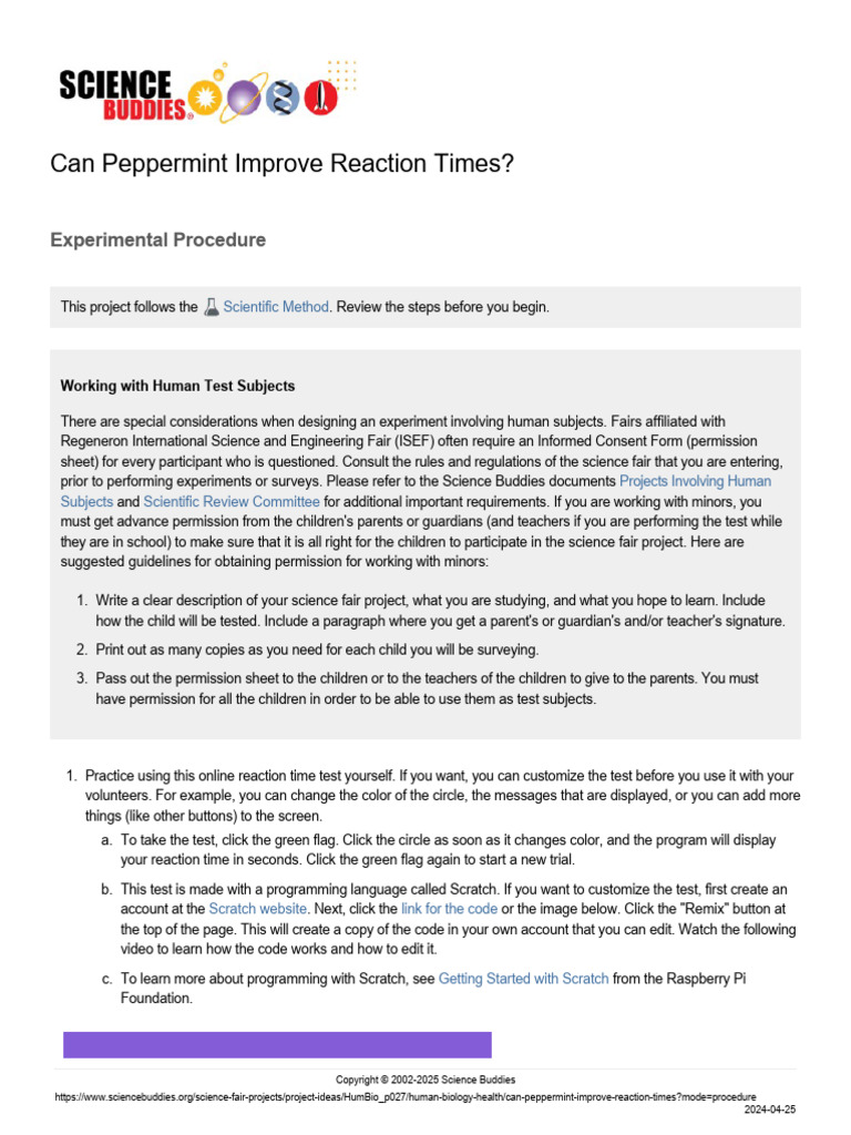 Can Peppermint Improve Reaction Times | PDF | Experiment | Mental ...