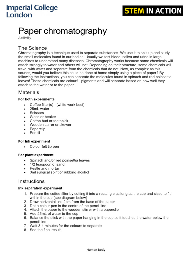 Home Paper Chromatography Guide | PDF | Water | Paper