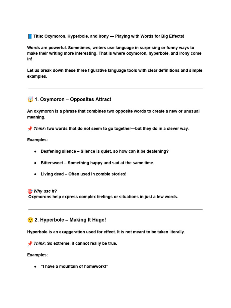 Oxymoron, Hyperbole, and Irony - Playing With Words For Big Effects ...