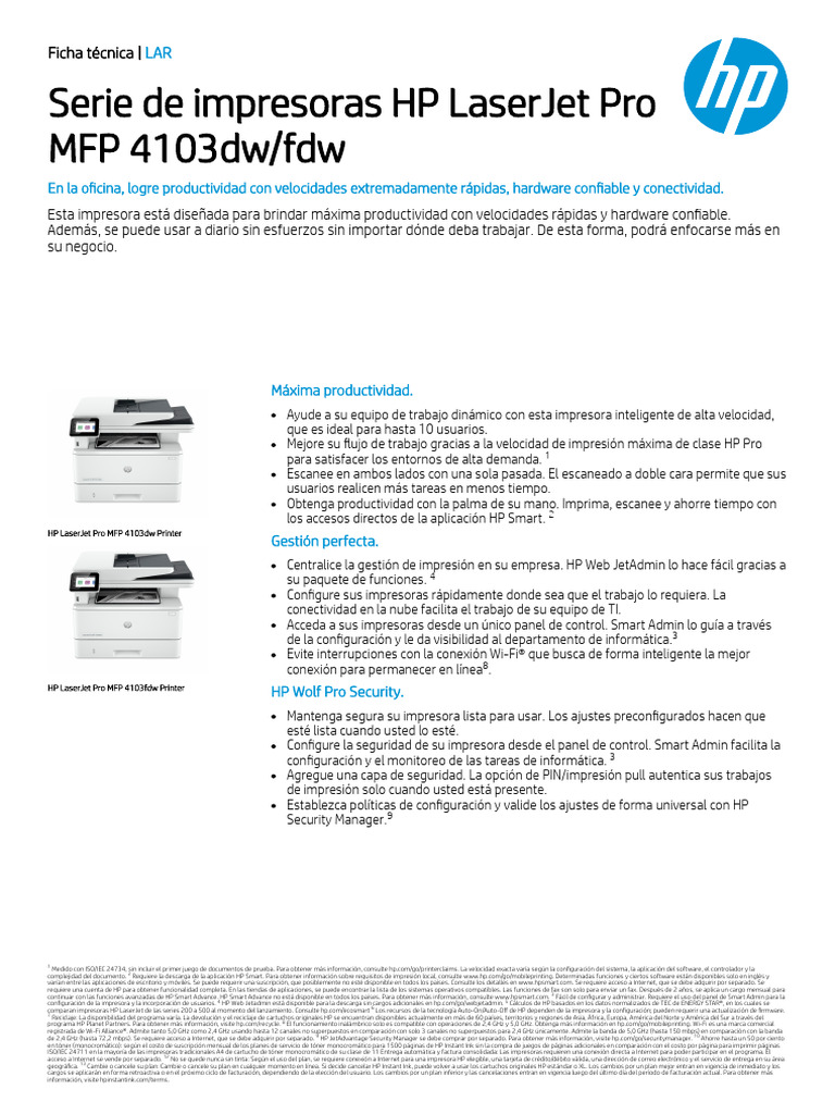 Impresoras HP LaserJet Pro MFP 4103dw/fdw | PDF | Impresora ...