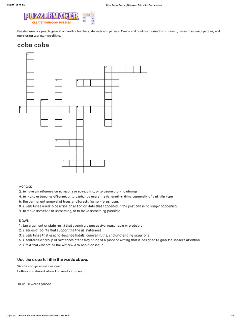 Criss Cross Puzzle | PDF