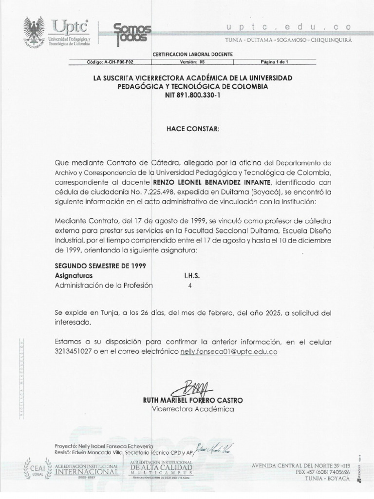 Certificado Renzo Uptc | PDF