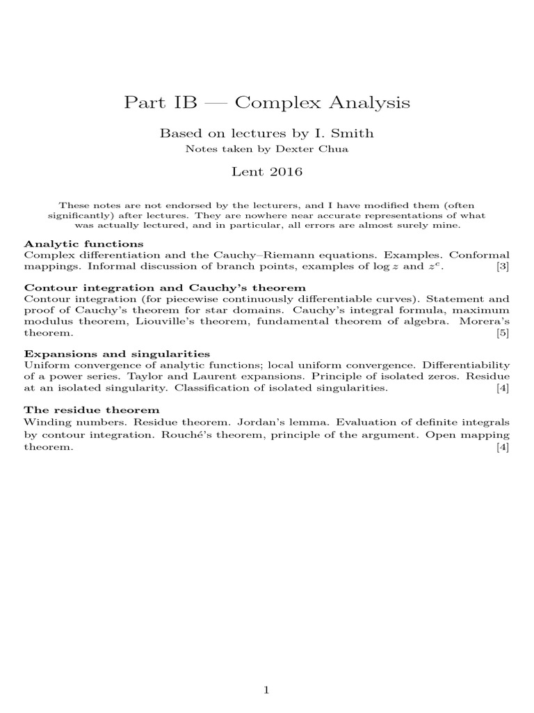 Complex - Analysis - Trim Huhu | PDF | Complex Analysis | Holomorphic Function