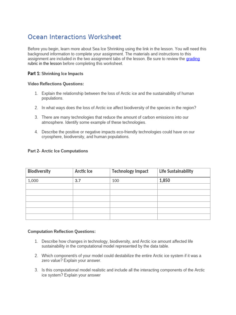 Ocean Interactions Worksheet | PDF