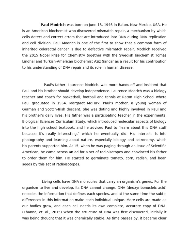 Nobel Prize in Chemistry Essay | PDF | Dna Repair | Dna