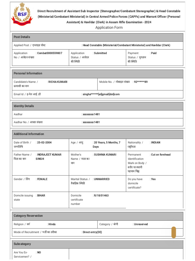 BSF - Preview Registration Form | PDF | Government
