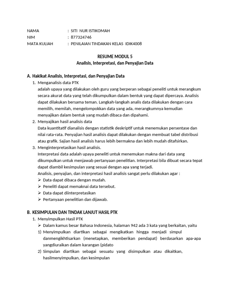 Siti Nur Istikomah - 877324746 - Resume Modul 5 - PTK | PDF