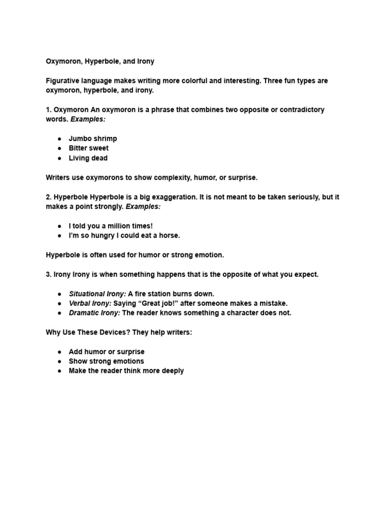Figurative Language Makes Writing More Colorful - Oxymoron, Hyperbole ...