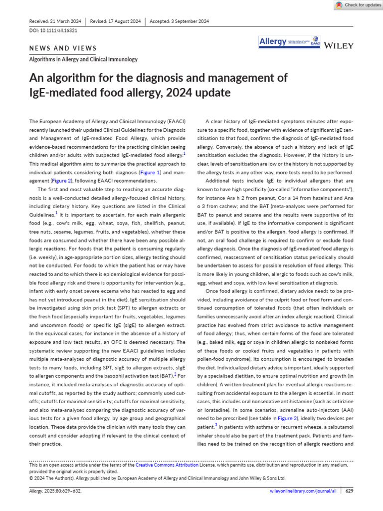 Allergy - 2024 - Santos - An Algorithm For The Diagnosis and Management ...