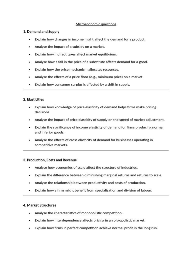 Microeconomic Concepts and Analysis Guide | PDF | Market (Economics ...