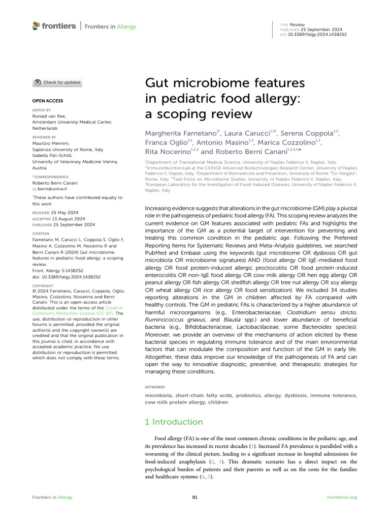 Gut Microbiome Features in Pediatric Food Allergy | PDF | Allergy | Microbiota