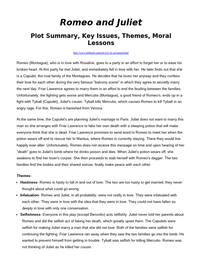 Plot, Themes, Key Issues - Romeo and Juliet | PDF | Characters In Romeo ...