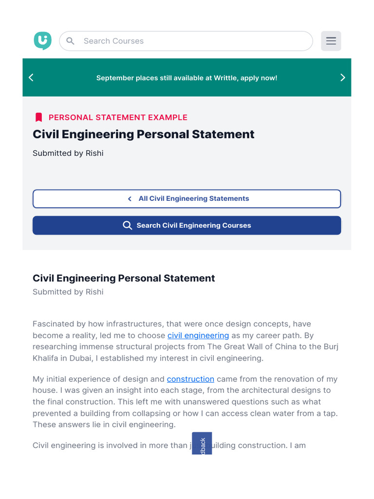 Civil Engineering Personal Statement - Examples - Uni Compare | PDF ...