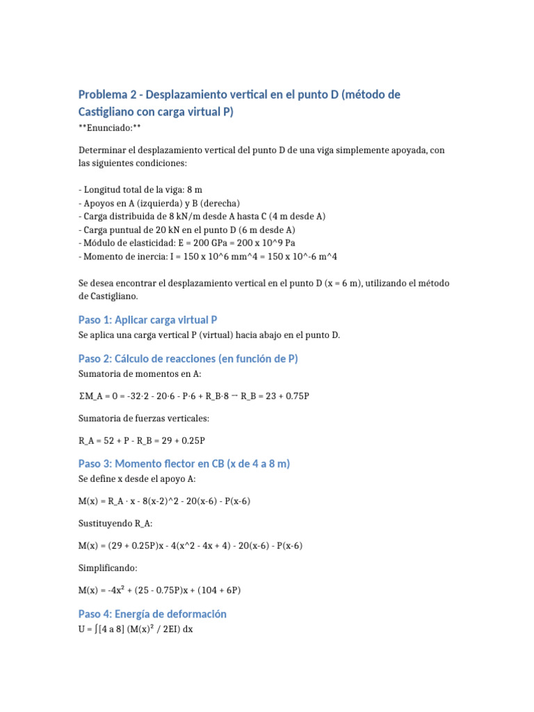 Desplazamiento Castigliano Problema2 | PDF