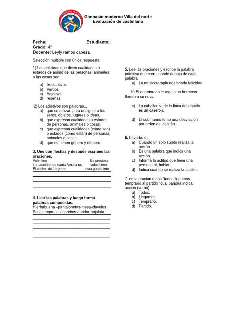 Evaluación de Castellano para 4° y 5° Grado | PDF | Comunicación ...