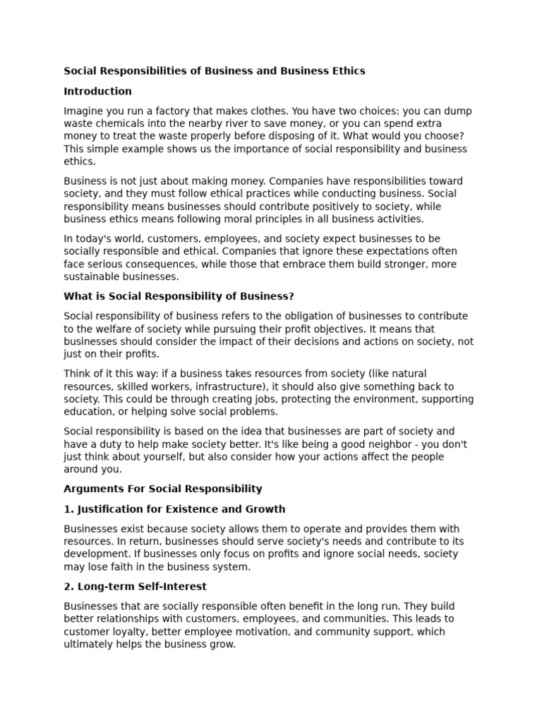 Social Responsibilities of Business and Business Ethics | PDF ...