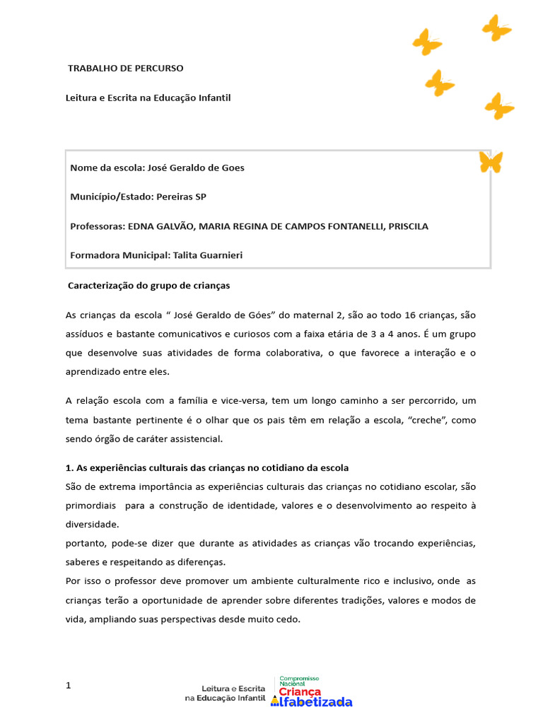 Trabalho de Percurso Edna Galvão, Maria Regina Campos Fontanelli ...
