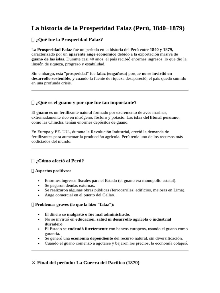 La Prosperidad Falaz en el Perú (1840-1879) | PDF
